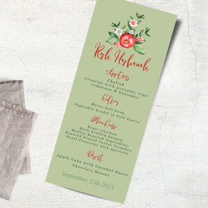 Rosh Hashanah Menu, INSTANT DOWNLOAD, Editable Menu, Shabbat Dinner ...