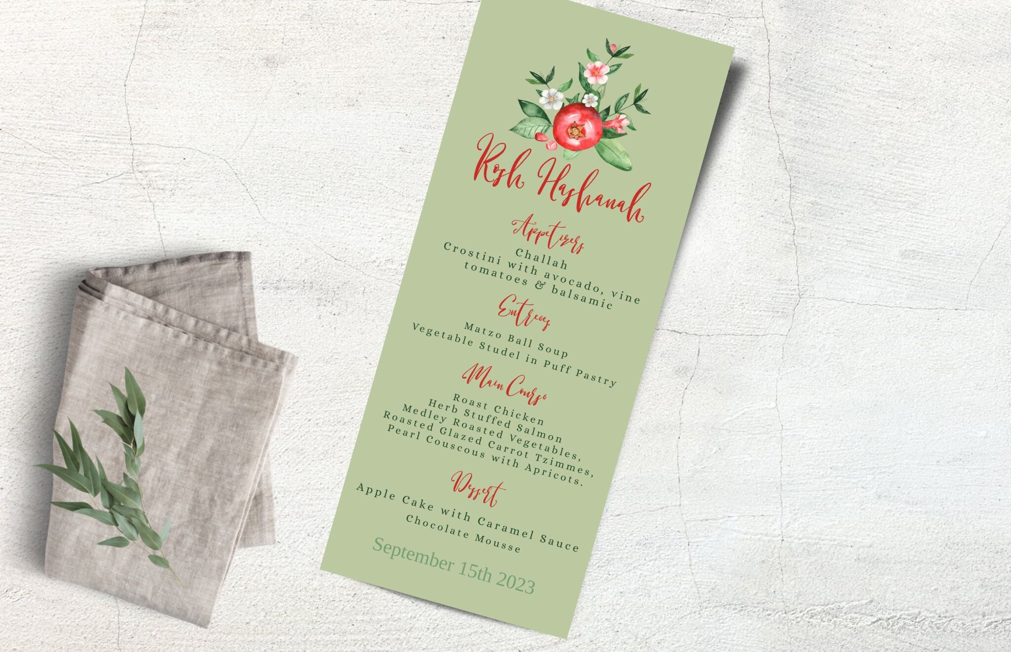 Rosh Hashanah Menu, INSTANT DOWNLOAD, Editable Menu, Shabbat Dinner ...