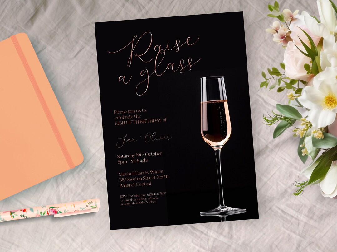 Womans Eightieth Birthday Invitation, INSTANT DOWNLOAD, Surprise 80th Invite, Champagne Invite ...