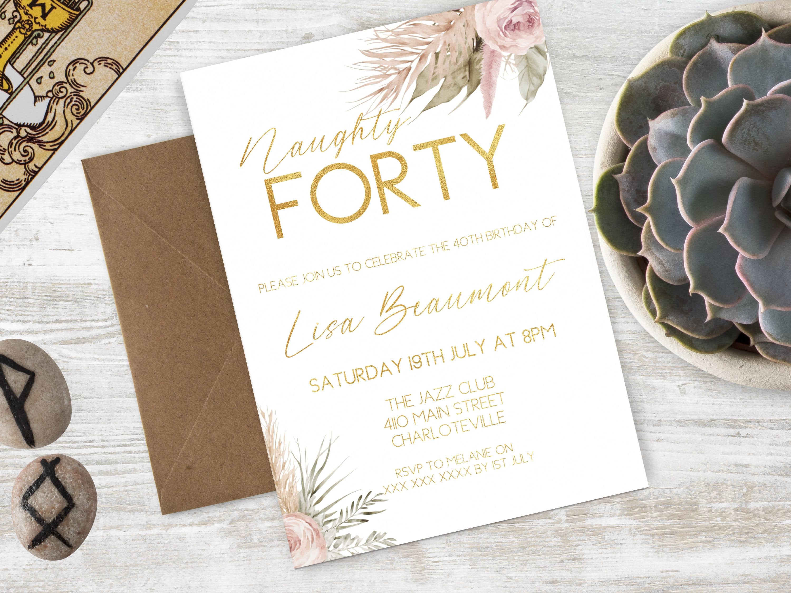 Naughty Forty Invitation, INSTANT DOWNLOAD, Gold Invite, Modern 40th ...