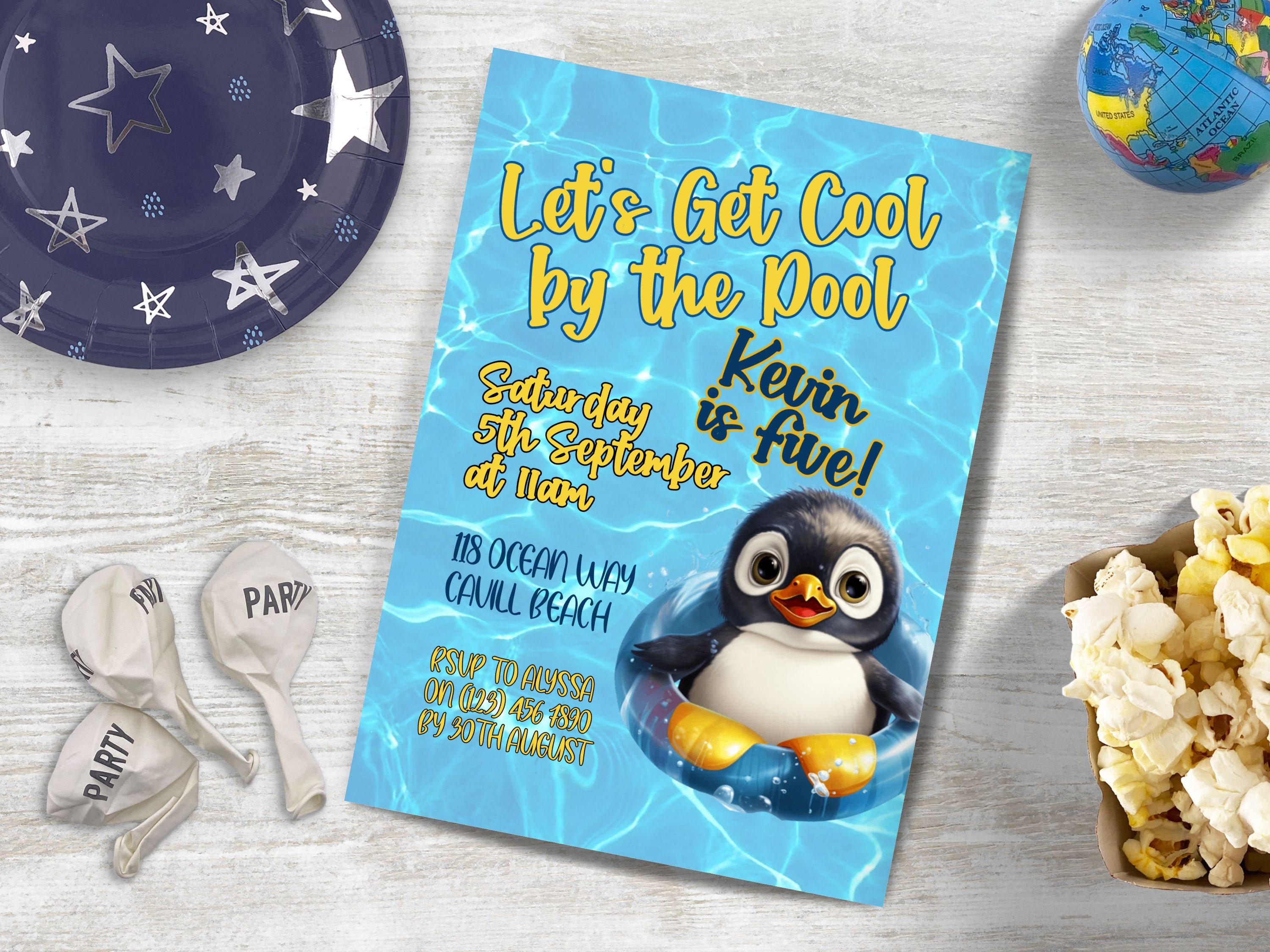 Penguin Pool Party Invitation, INSTANT DOWNLOAD, Pool Party, Penguin ...