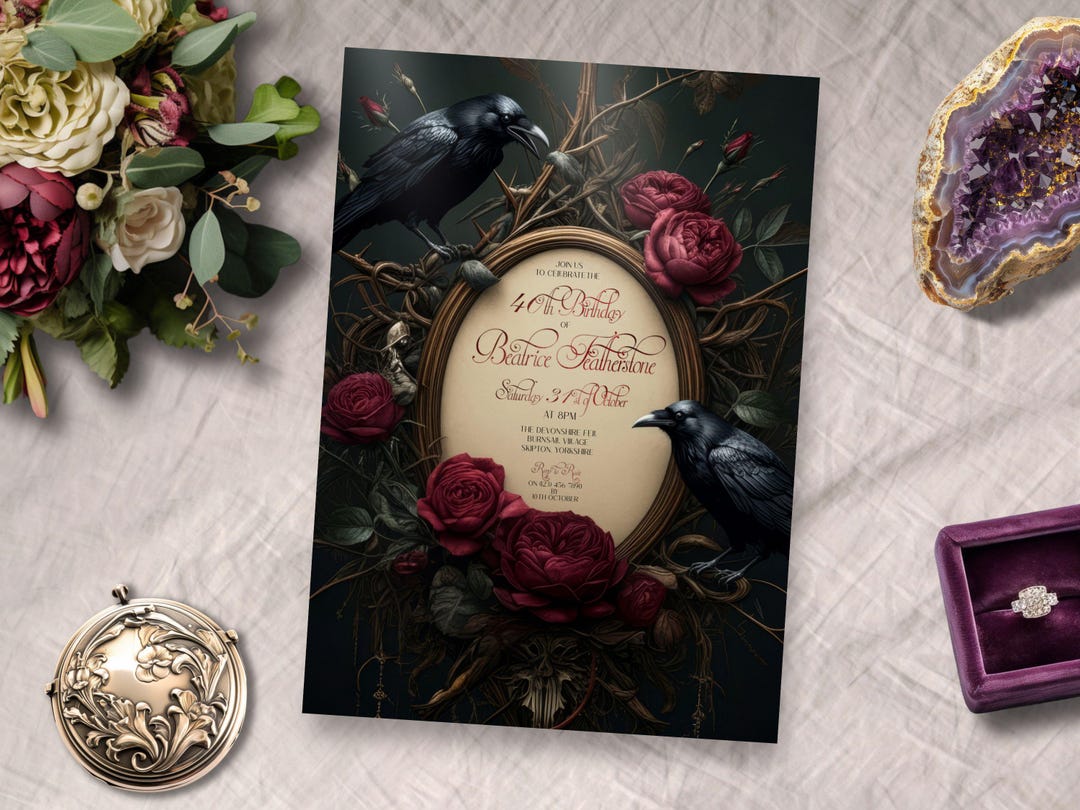 Gothic 40th Birthday Invite, INSTANT DOWNLOAD, Goth Invitation, Ravens ...
