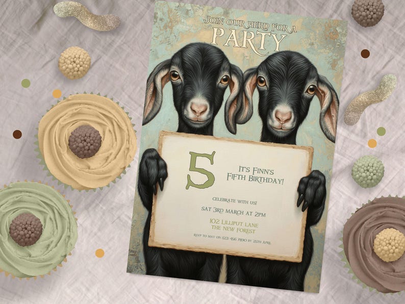 Nubian Goat Party Invitation, INSTANT DOWNLOAD, Join the Herd, Billy ...
