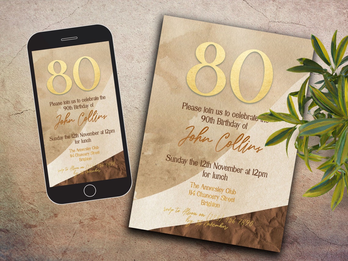 80th Birthday Invite Man, INSTANT DOWNLOAD, 80th Birthday Party ...