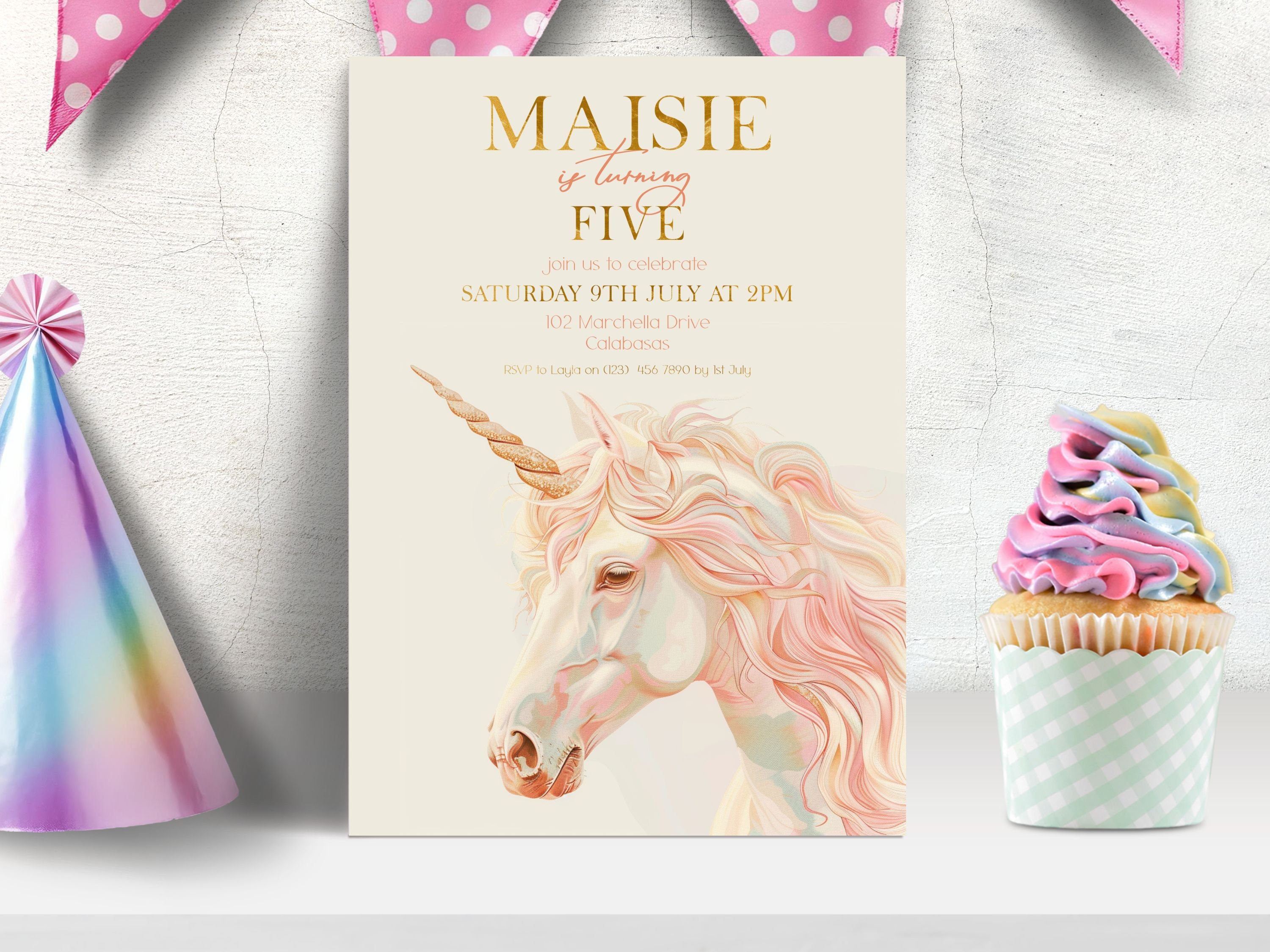 5th Birthday Party Invitation, INSTANT DOWNLOAD, Girl Turning Five ...