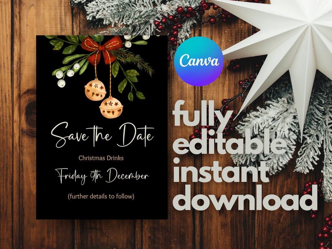 Christmas Save the Date Editable Template INSTANT DOWNLOAD - Etsy