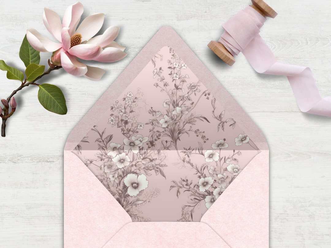 Pink Toile Envelope Liner, INSTANT DOWNLOAD, Canva Template, Botanical ...