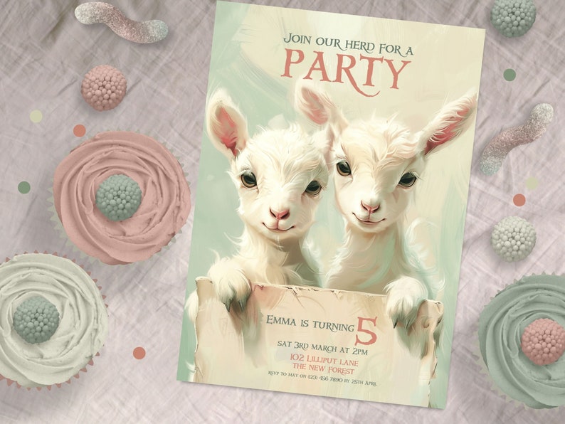 Goat Birthday Party Invitation, INSTANT DOWNLOAD, Join the Herd, Billy ...