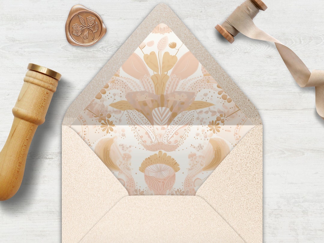 Bohemian Gold Envelope Liner, INSTANT DOWNLOAD, Canva Template, Boho ...