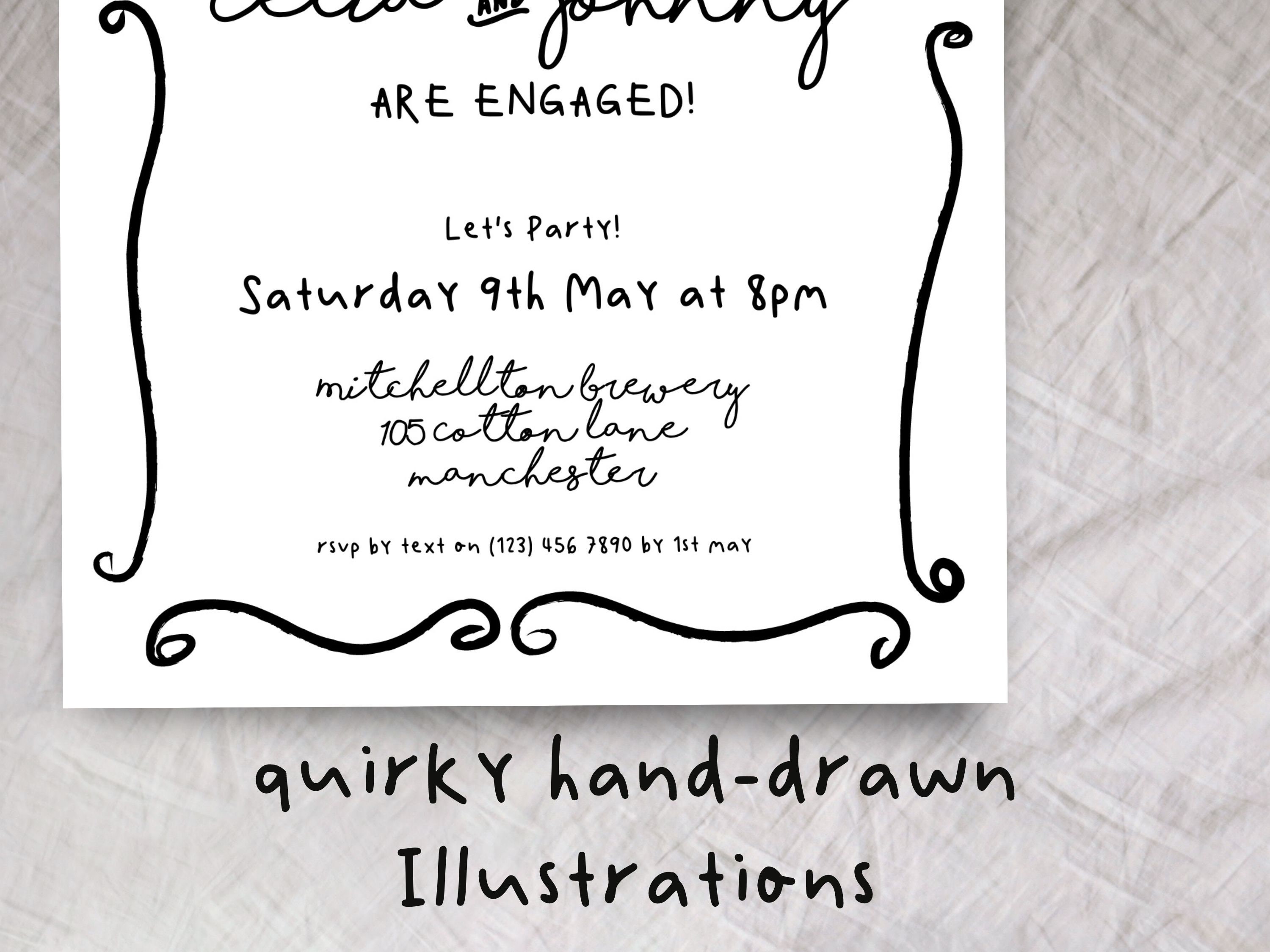 Hand Drawn Engagement Party Invitation, INSTANT DOWNLOAD, Scribble ...