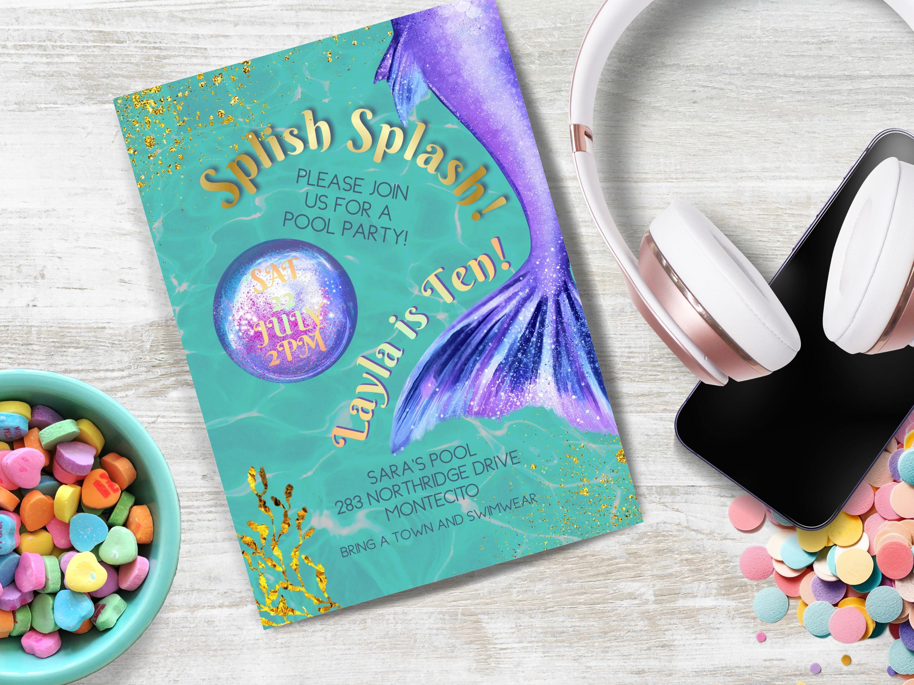 Mermaid Pool Party Invitation, INSTANT DOWNLOAD, Pool Party, Mermaid ...