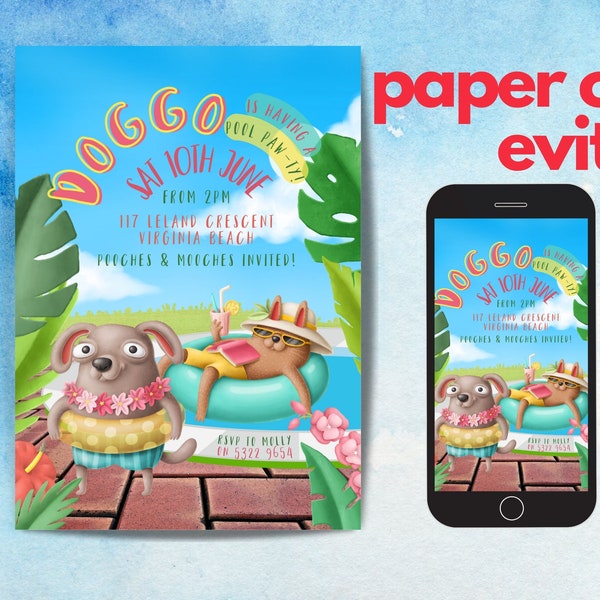 Dog Pool Party Invitation Template - Etsy
