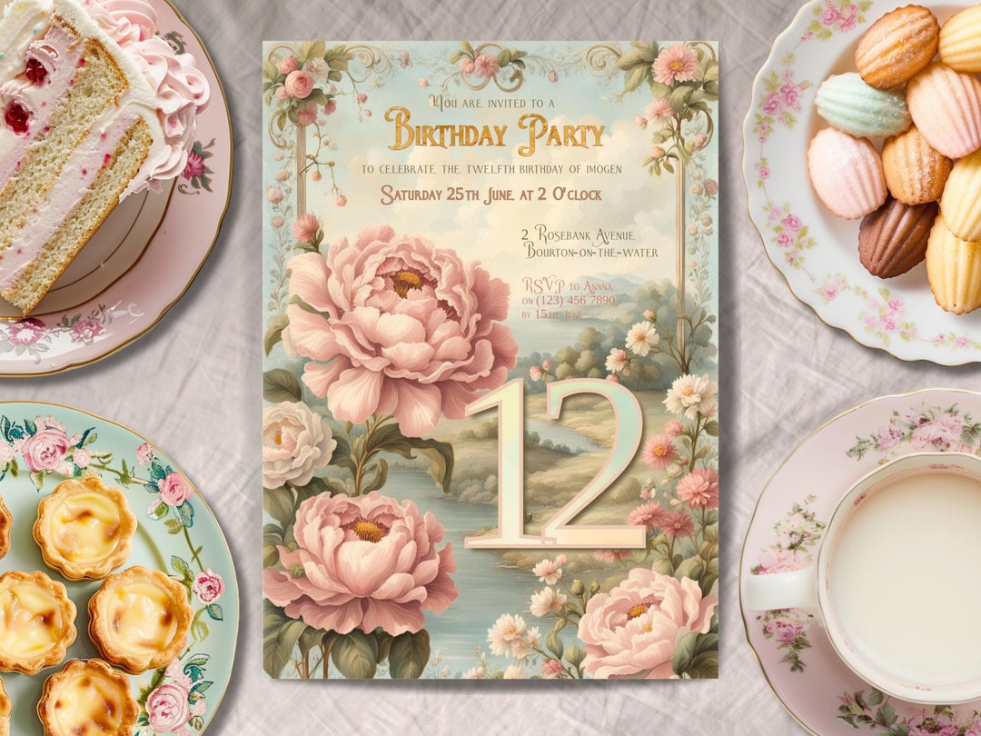 12th Birthday Party Invitation, INSTANT DOWNLOAD, Girl Turning Twelve ...