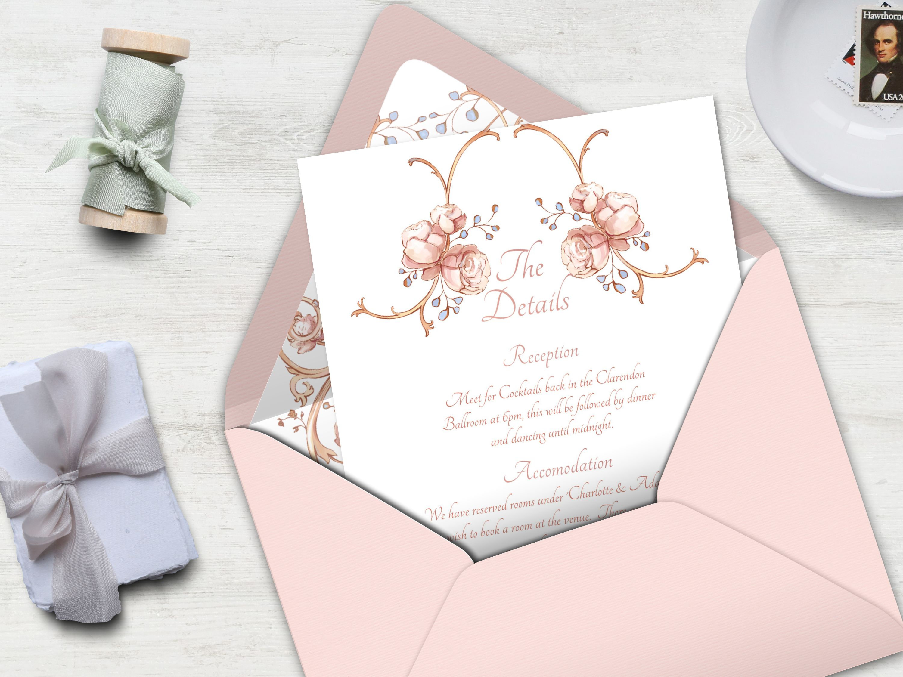 Baroque Wedding Envelope Liner, INSTANT DOWNLOAD, Canva Template ...
