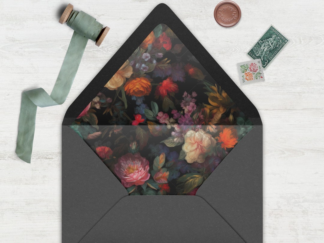 Moody Floral Envelope Liner, INSTANT DOWNLOAD, Canva Template, Liberty ...