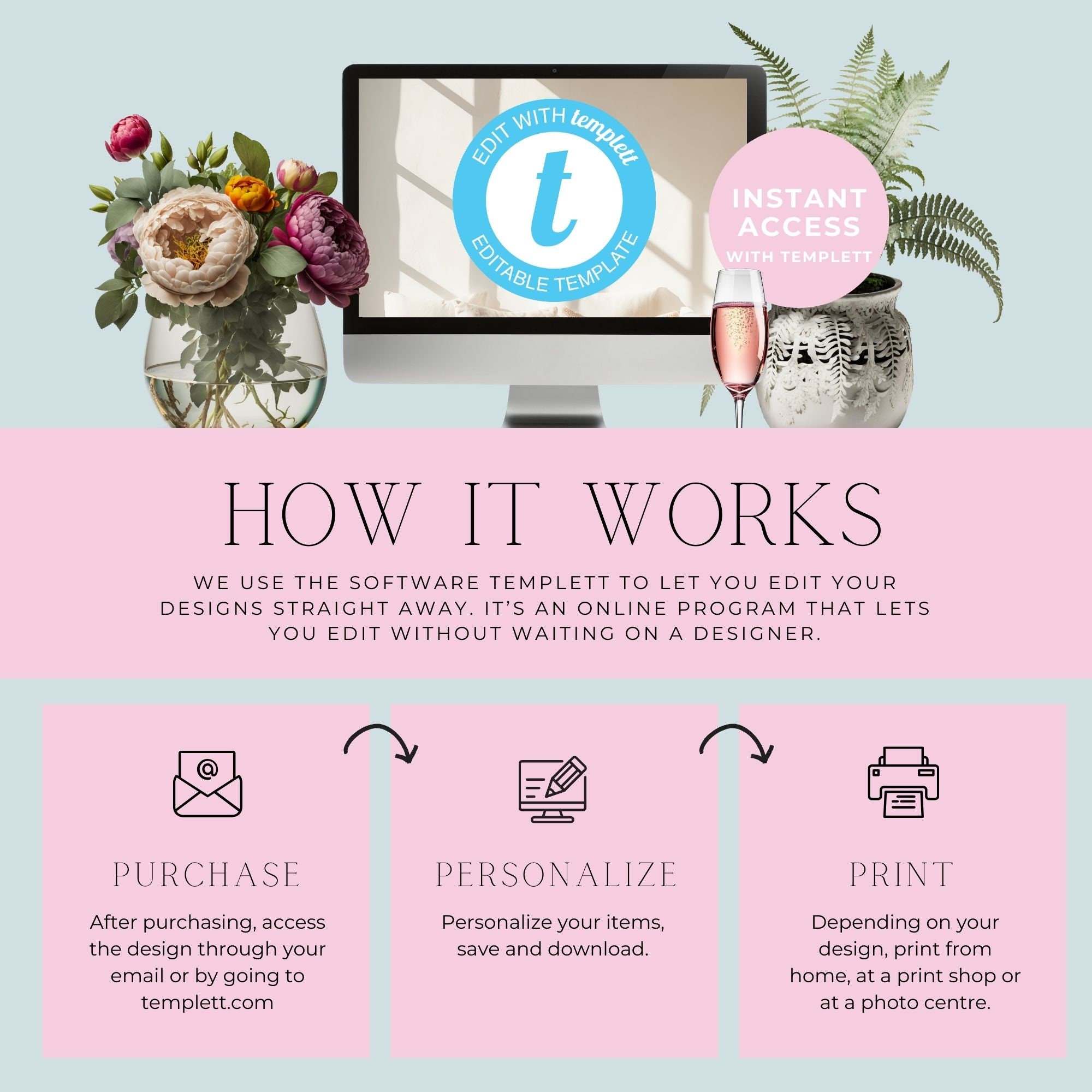 Ladies 70th Birthday Invitation, INSTANT DOWNLOAD, Eucalyptus Boho ...