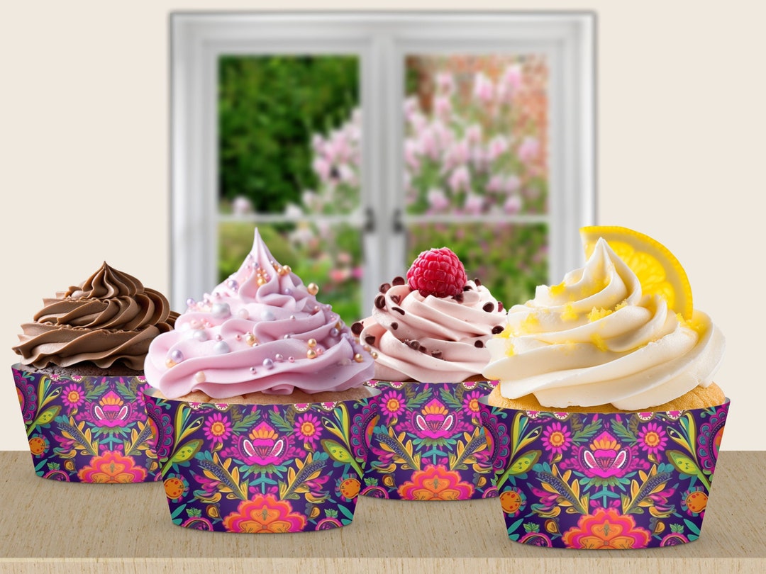 Cupcake Wrappers, INSTANT DOWNLOAD, Party Decor, Purple Cupcake ...