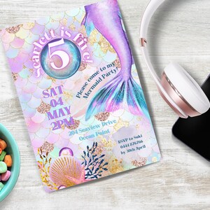 Fifth Birthday Mermaid Invitation INSTANT DOWNLOAD Fantasy Under Sea ...