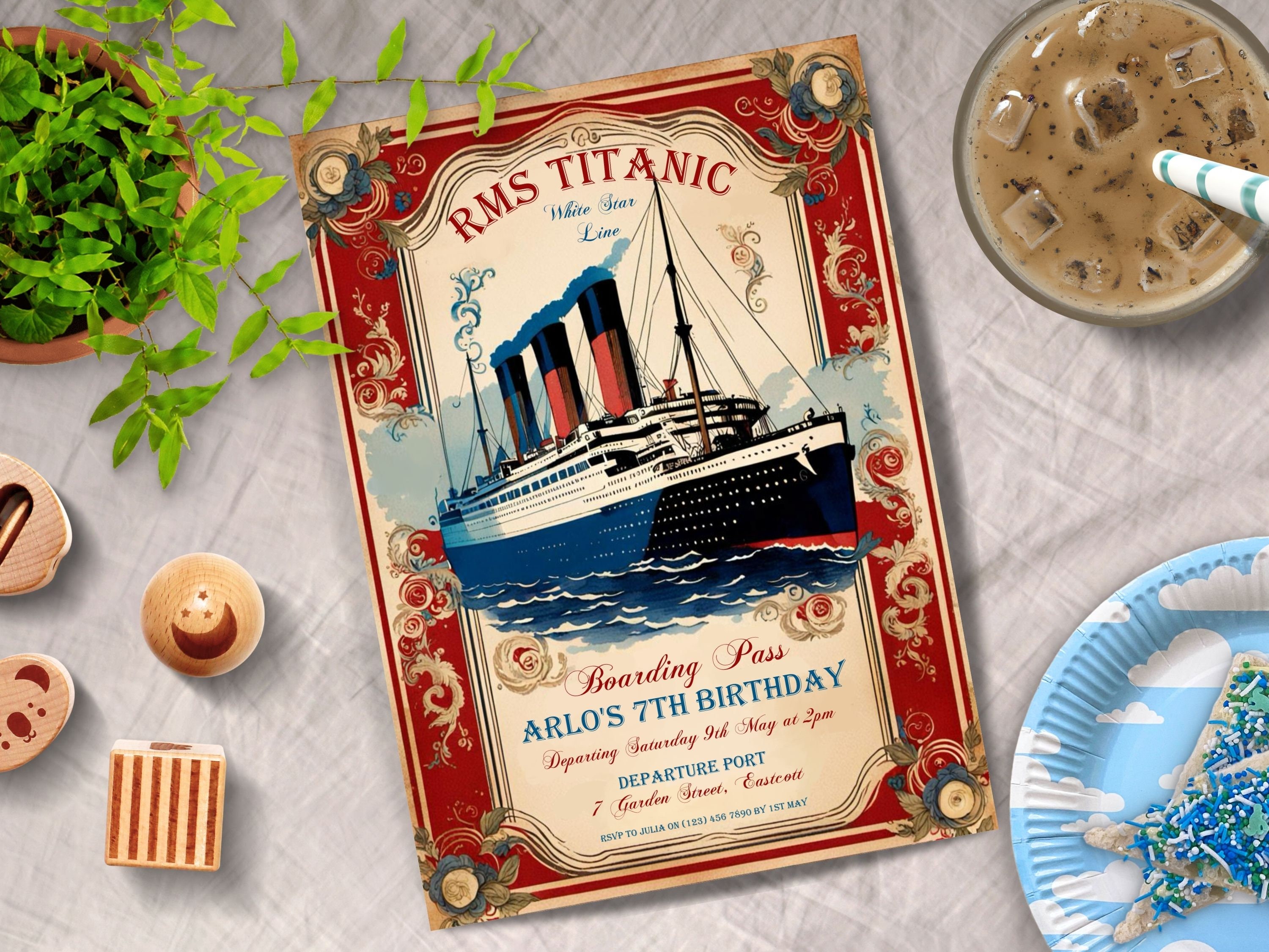 Titanic Birthday Party Invitation, INSTANT DOWNLOAD, Vintage Travel ...
