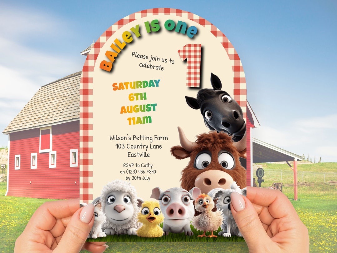 Farm Animal First Birthday Invite, NSTANT DOWNLOAD, Baby Boy 1st ...