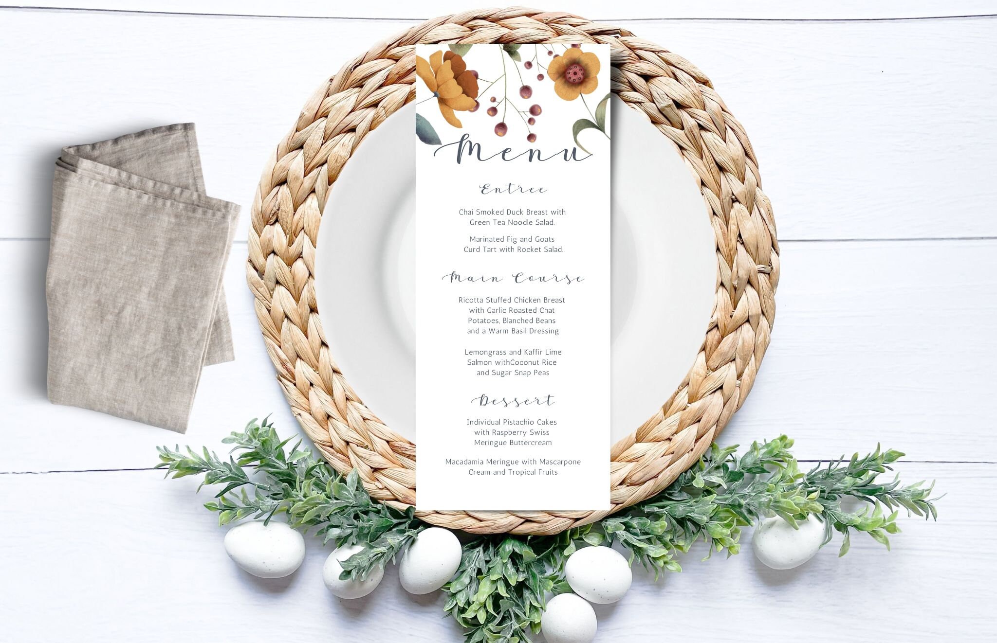 Boho Floral Menu, INSTANT DOWNLOAD, Editable, Canva Template, Wedding ...