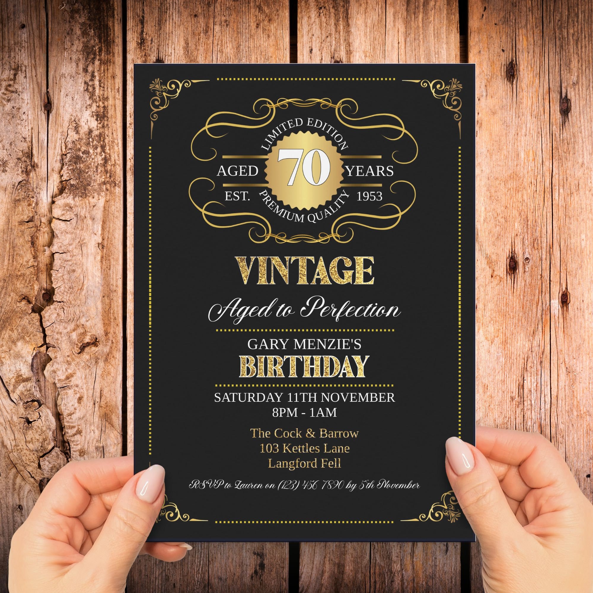 Editable Aged to Perfection Birthday Invitation, INSTANT DOWNLOAD 70th ...