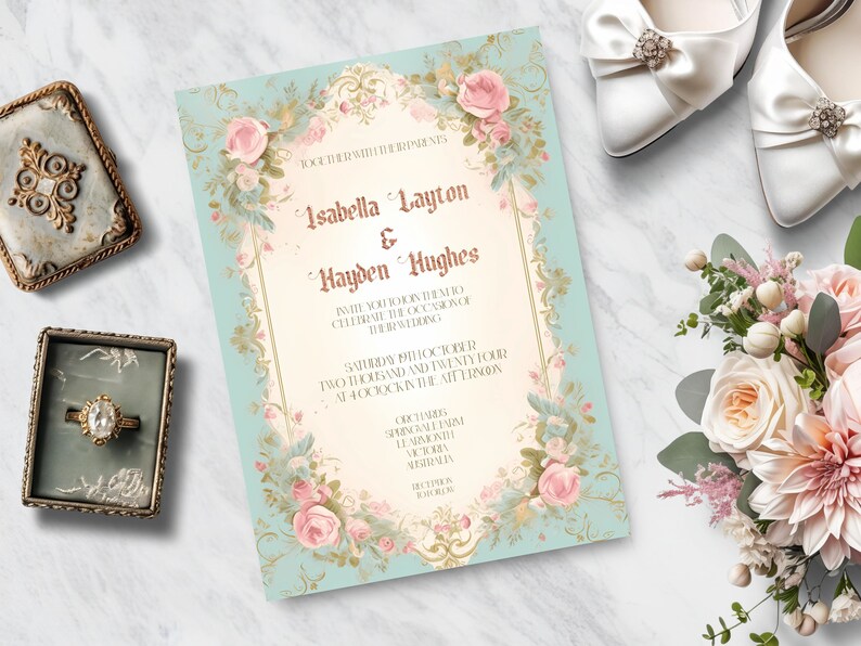 Victorian Wedding Invitation, INSTANT DOWNLOAD, Vintage Floral Invite ...