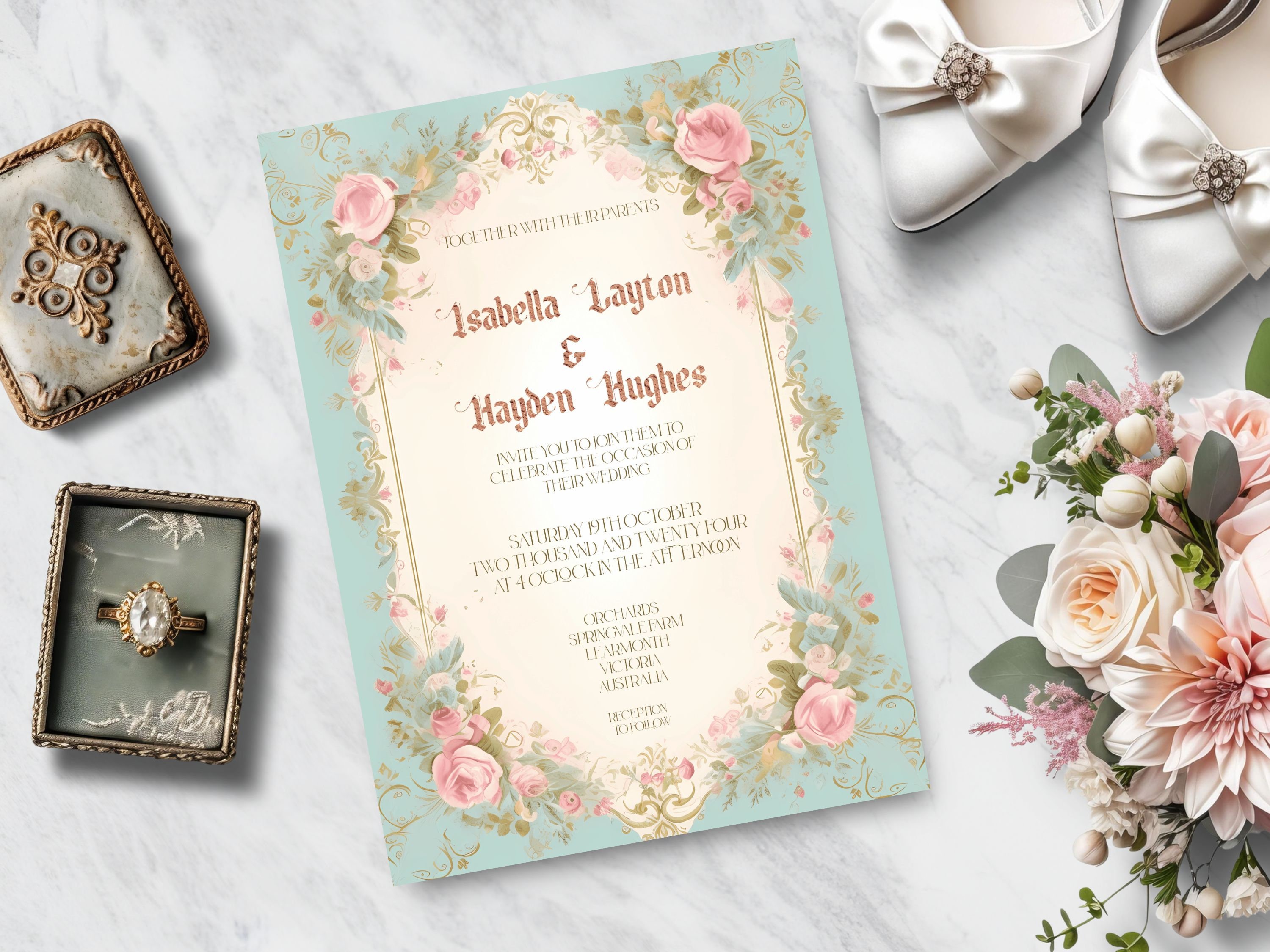 Victorian Wedding Invitation, INSTANT DOWNLOAD, Vintage Floral Invite ...