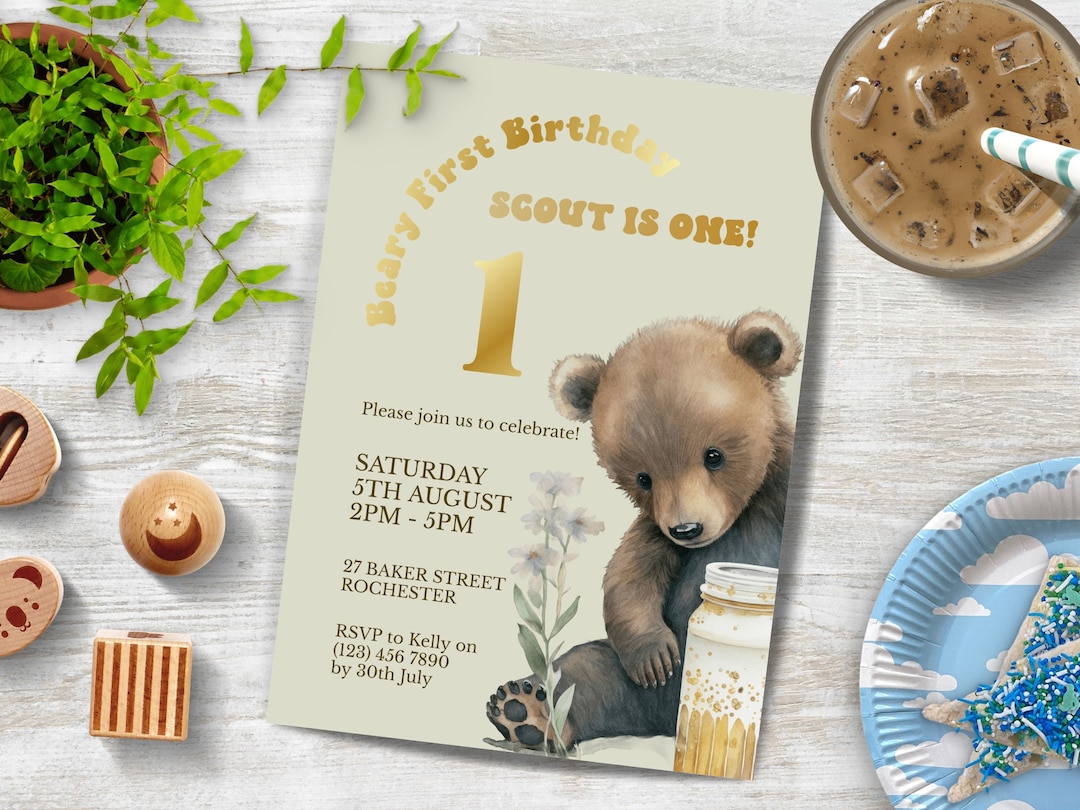 Beary First Birthday, INSTANT DOWNLOAD, Baby Boy 1st Birthday, He's ...