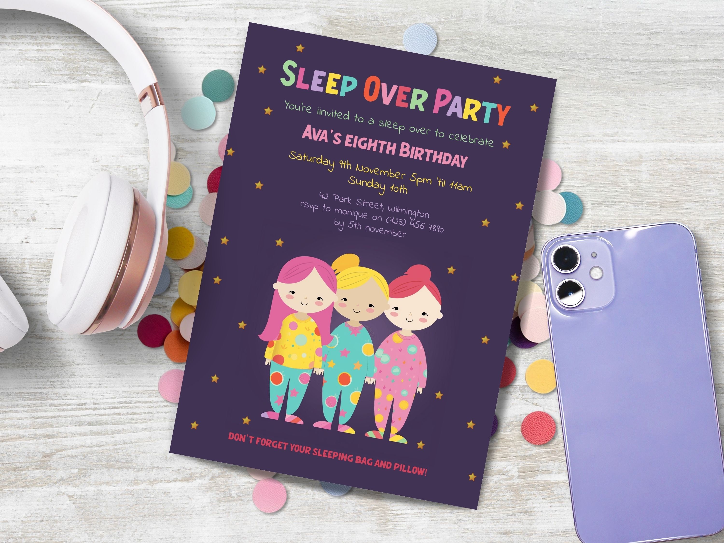 Sleep Over Party Invitation, INSTANT DOWNLOAD, Slumber Party, Birthday ...