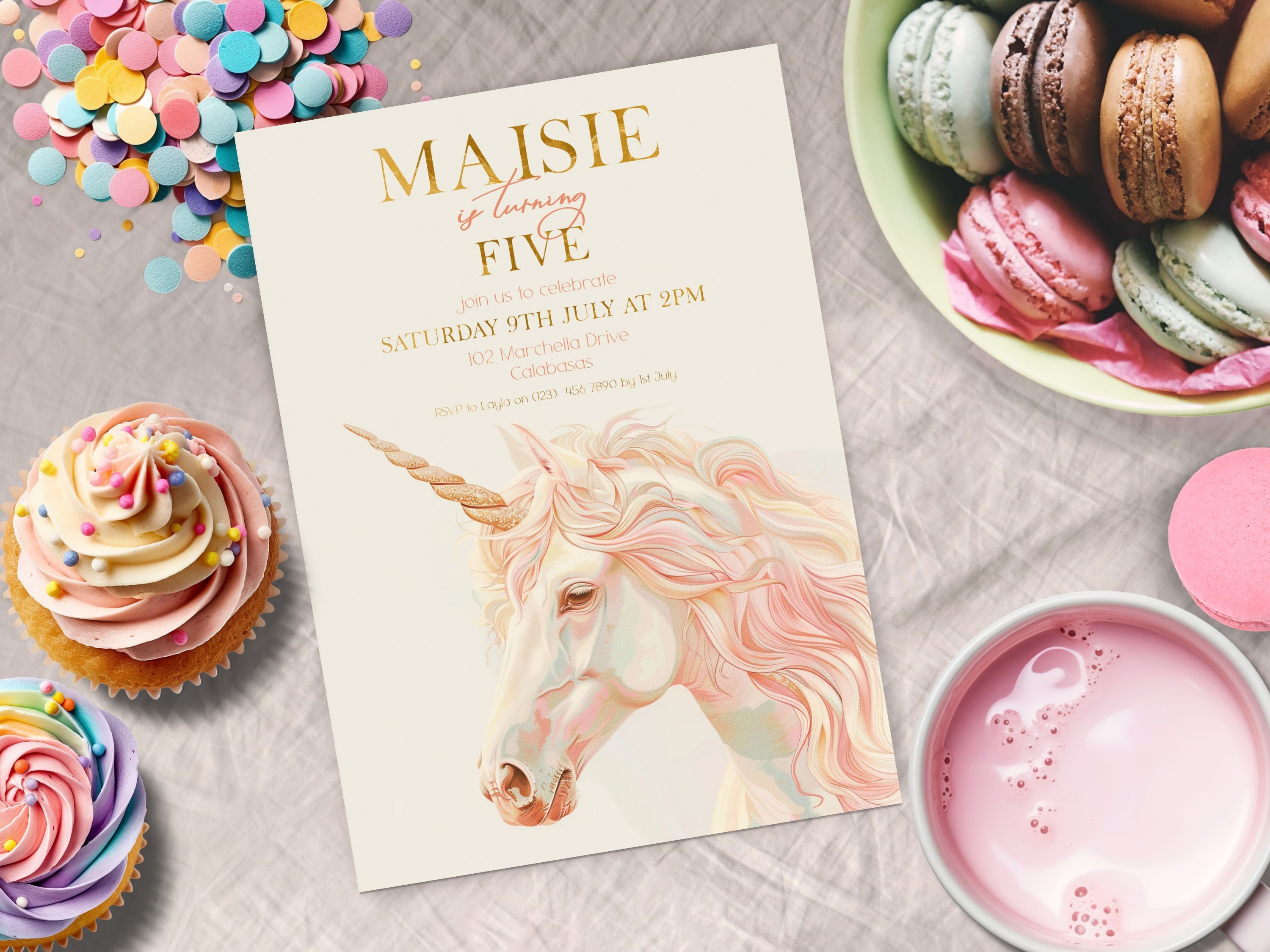 5th Birthday Party Invitation, INSTANT DOWNLOAD, Girl Turning Five ...