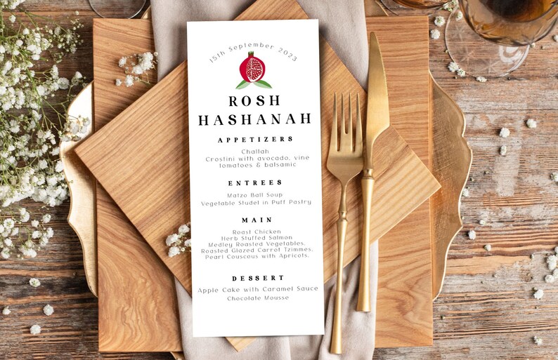 Rosh Hashanah Menu, INSTANT DOWNLOAD, Editable Menu, Shabbat Dinner ...
