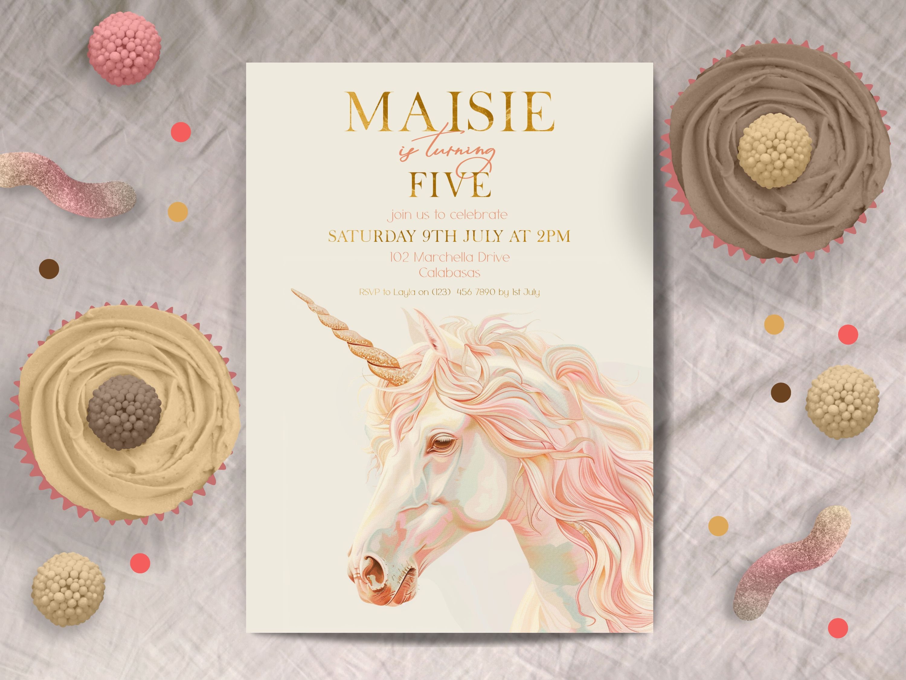 5th Birthday Party Invitation, INSTANT DOWNLOAD, Girl Turning Five ...