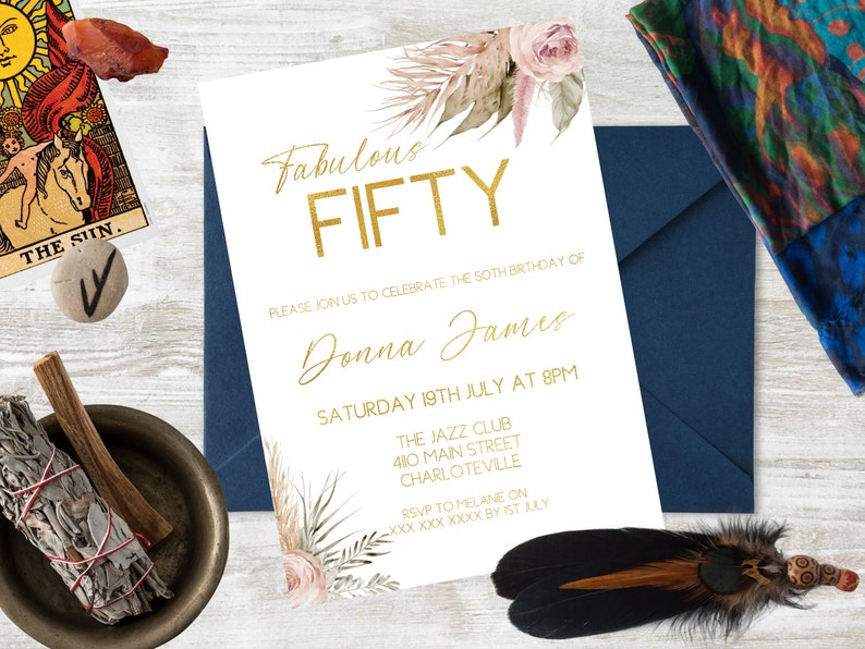 Fabulous Fifty Invitation, INSTANT DOWNLOAD, Gold Invite, Modern 50th ...