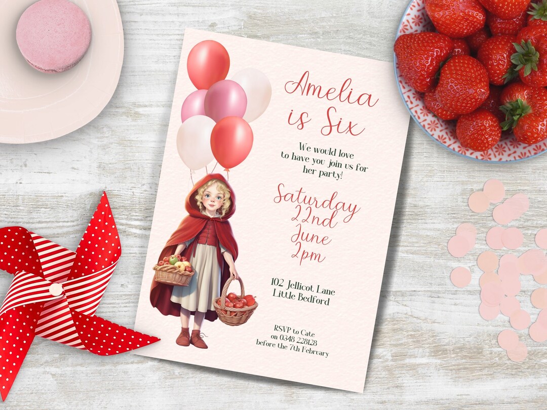 Little Red Riding Hood Party Invitation INSTANT DOWNLOAD Canva Template ...