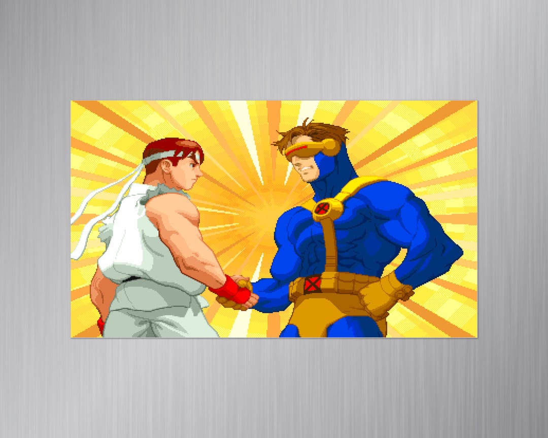 X-men Vs. Street Fighter Ryu Cyclops Handshake Scene Large Magnet 5.25 ...