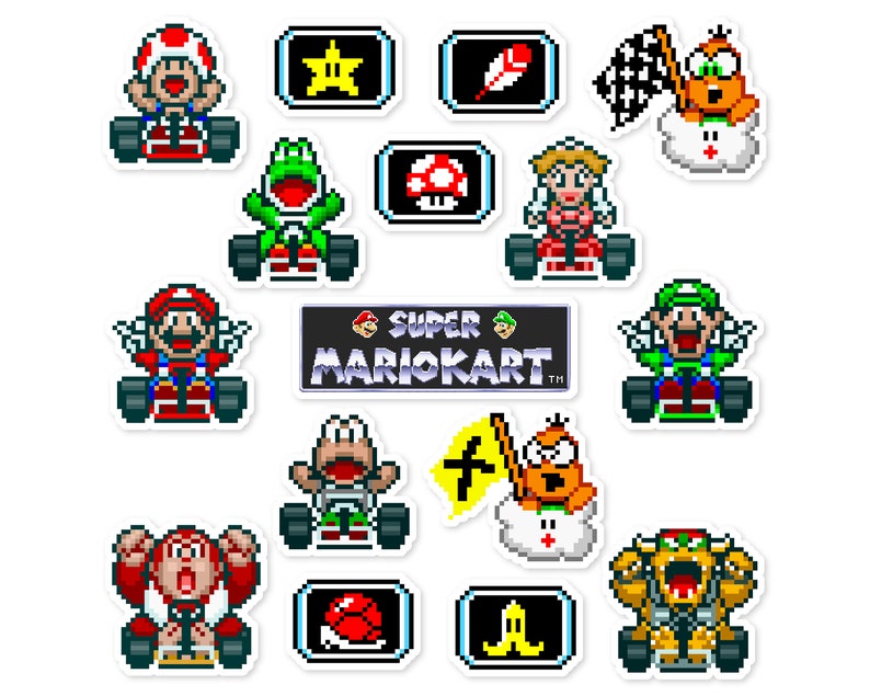 Super Mario Kart Sticker Set 16 Pieces - Etsy