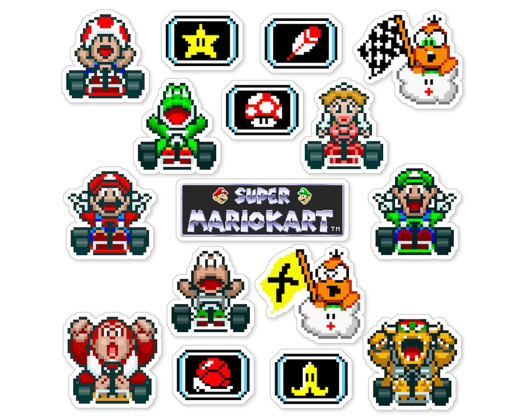 Super Mario Kart Sticker Set 16 Pieces - Etsy