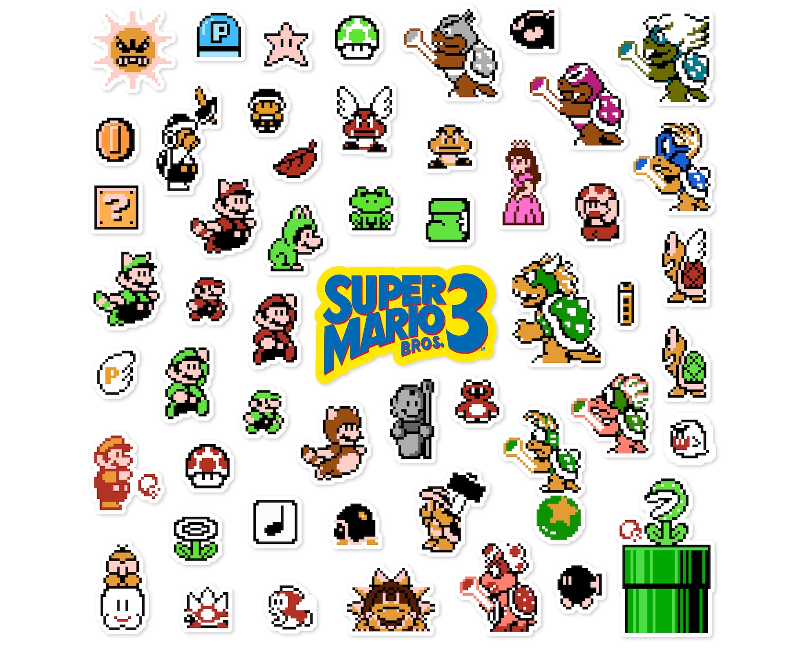 Super Mario Bros. 3 NES Sticker Set 52 Pieces - Etsy