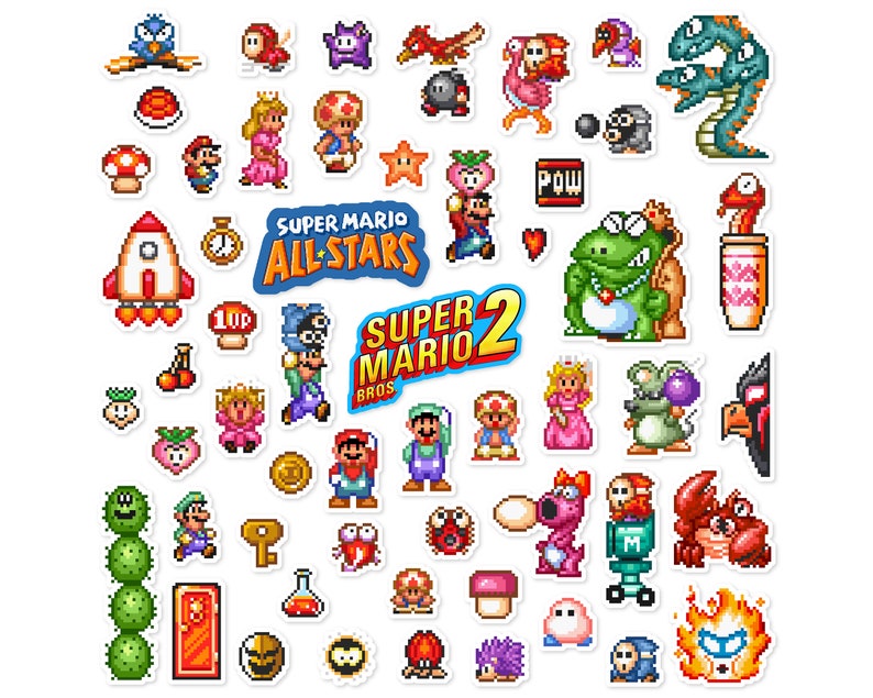 Super Mario Bros. 2 Super Mario All-stars SNES Sticker Set 55 - Etsy