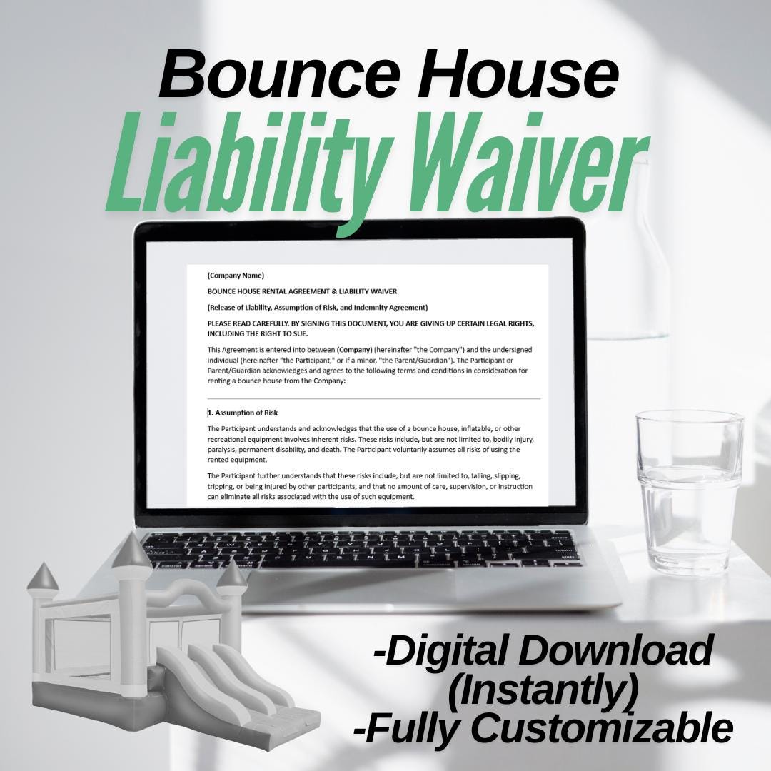 Bounce House Rental Liability Waiver Template - Instant Download ...