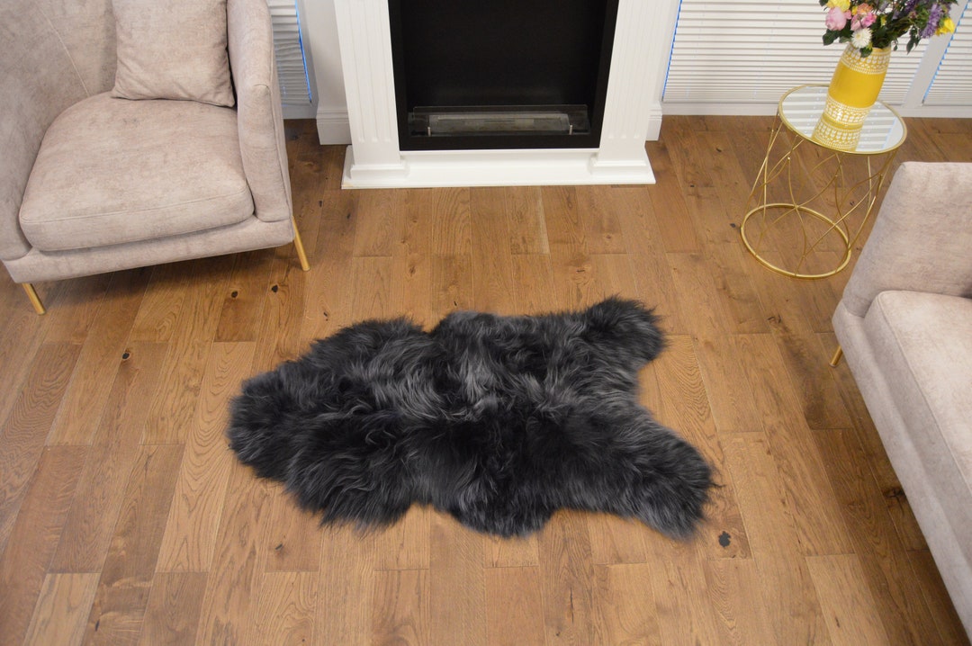 Genuine Natural Icelandic BLACK-SILVER Sheepskin Rug, Pelt, Carpet ...