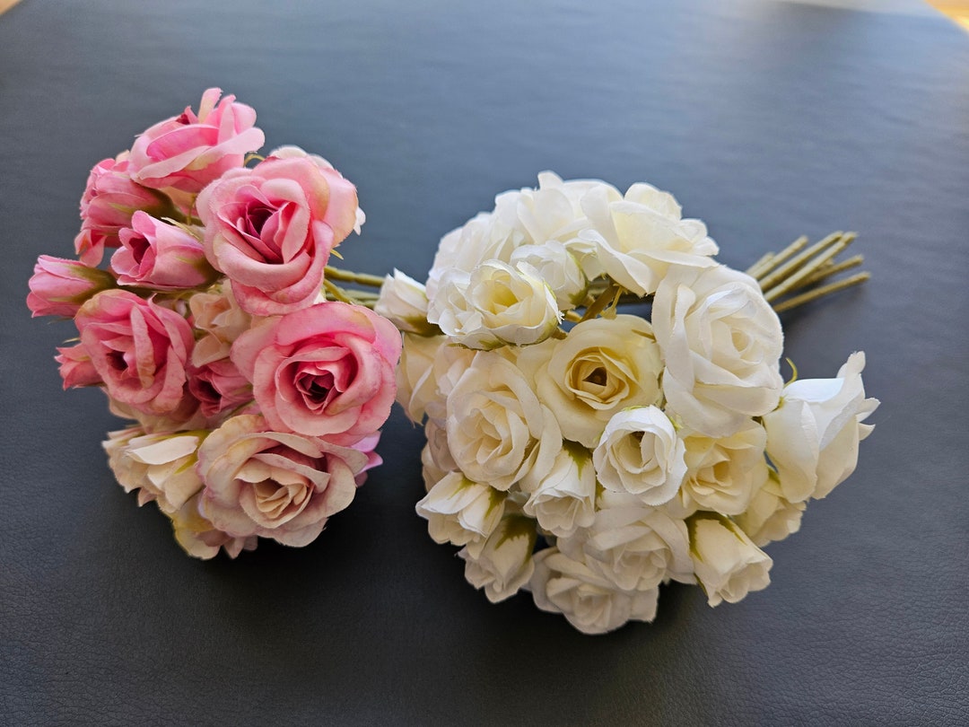 Mini Roses Bouquet 9 Stems Artificial Rose Vase Flowers Cream - Etsy