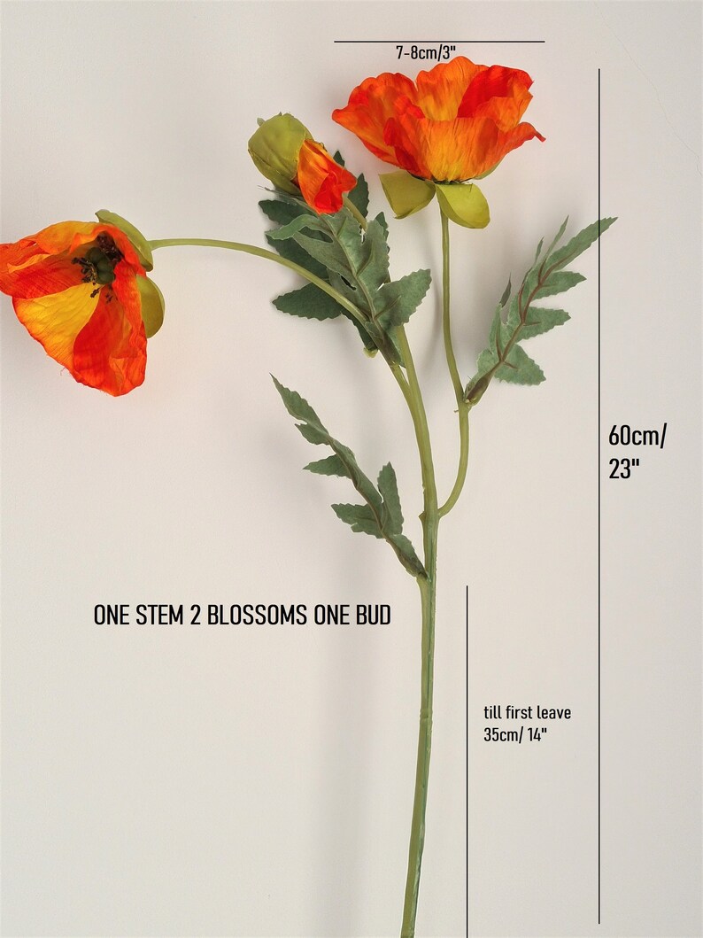 Poppy Flowers Artificial Faux Silk Orange Yellow Blossoms Buds Bouquet ...