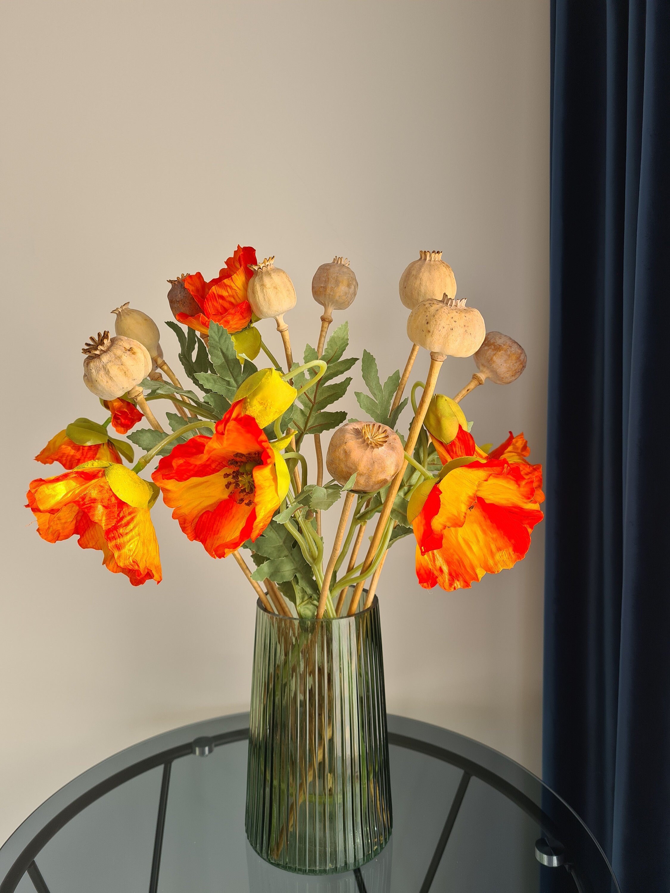 Poppy Flowers Artificial Faux Silk Orange Yellow Blossoms Buds Bouquet ...