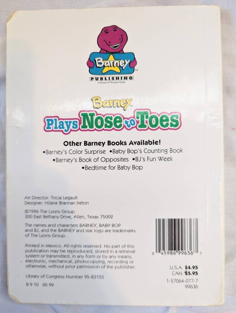 2 Vintage Board Books Barney Plays Nose to Toes & Barney's - Etsy Singapore