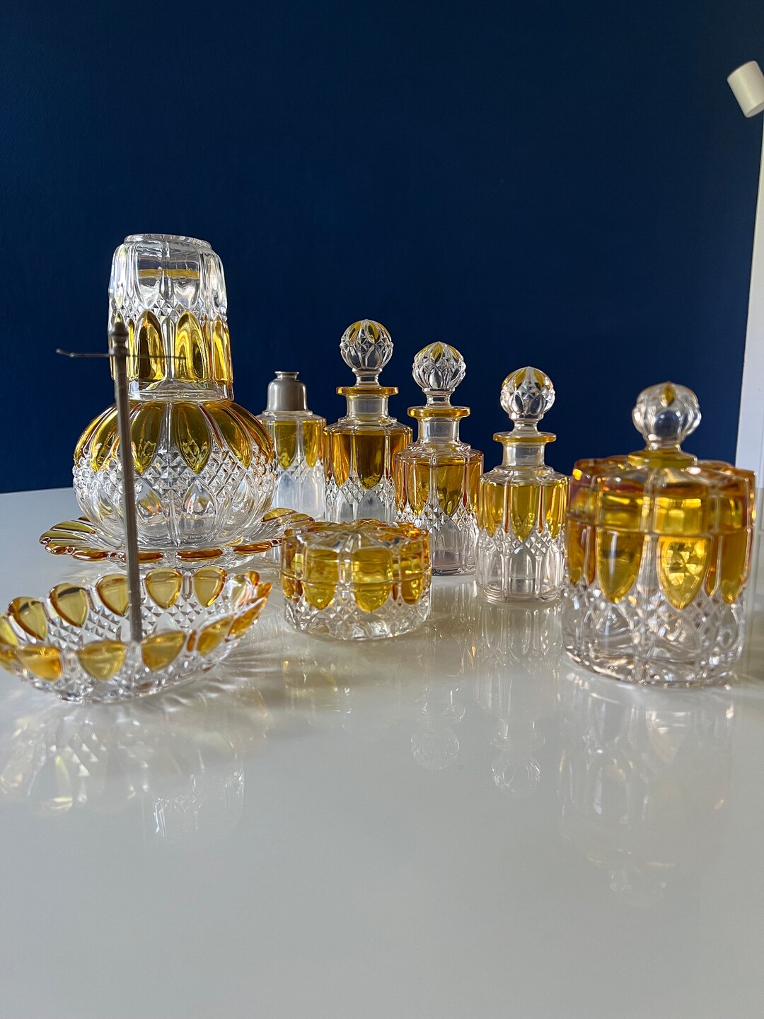 Val Saint Lambert Set of Eleven 11 Objects / Dressing Table, Bottles ...