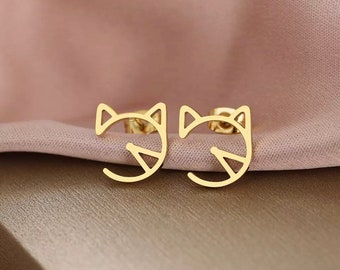 Vintage Gold Cat Earrings - Etsy