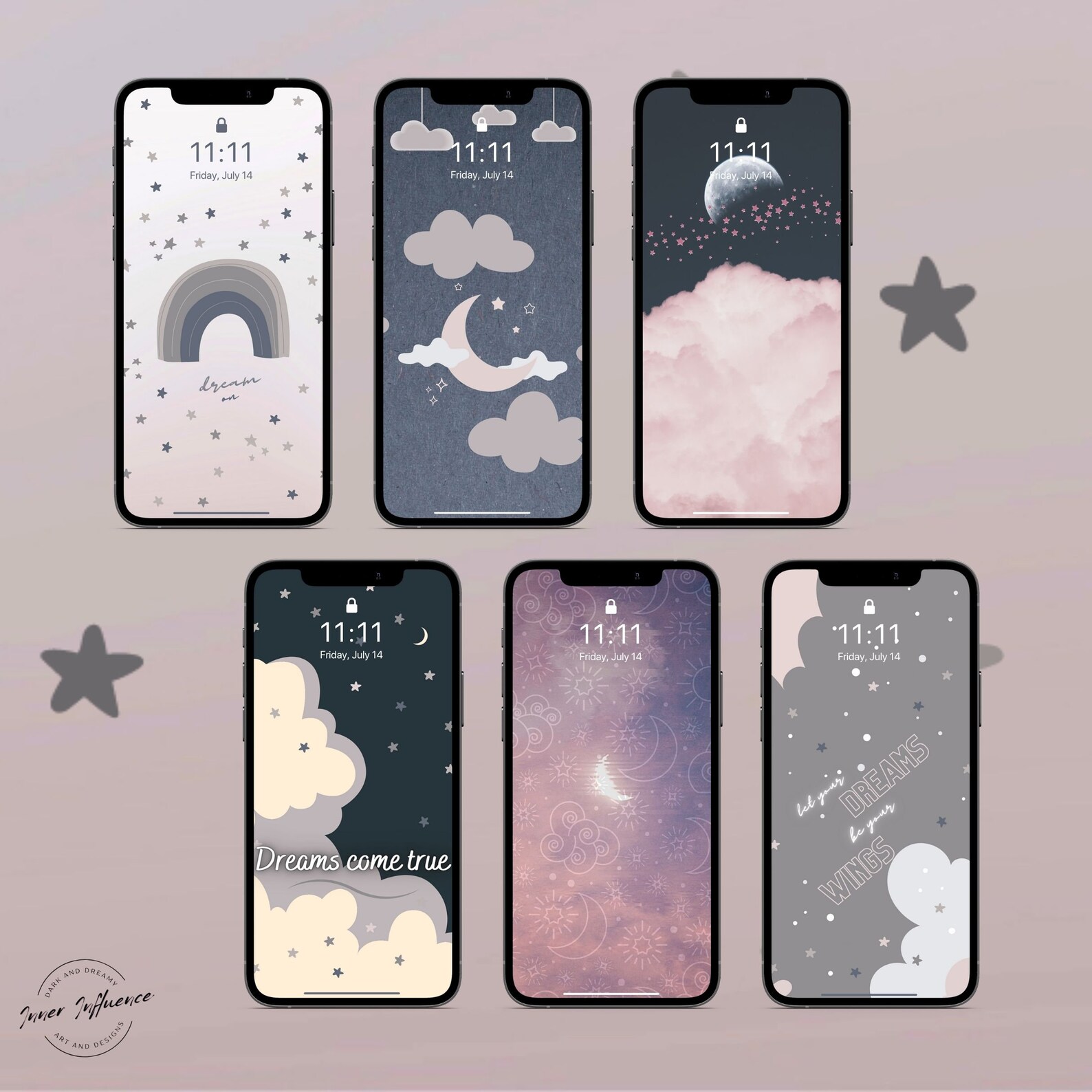 Starry Dreams iPhone Wallpaper Download Pack | Neutral Moon Lock Screen ...