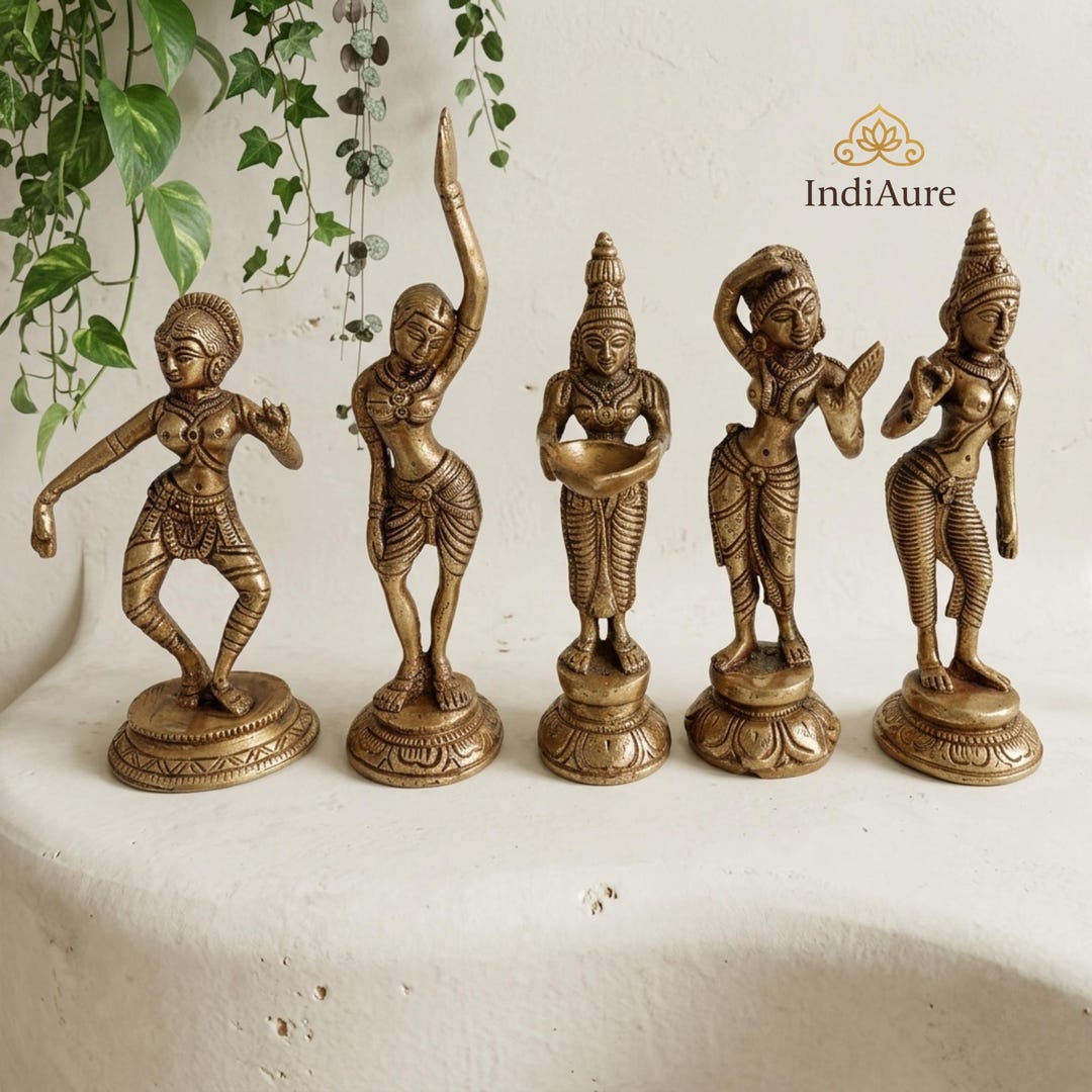 Messing Apsara Statuen (5er Set): Ethnisches spirituelles indisches ...
